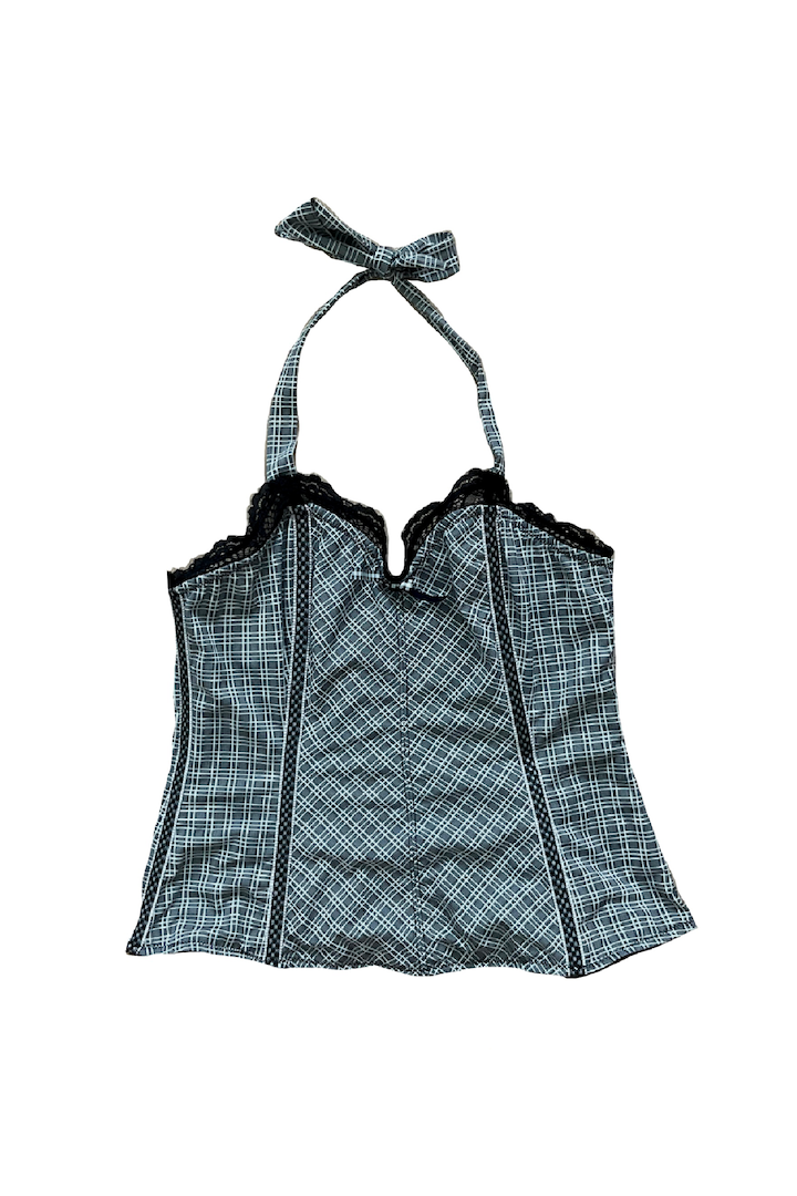 Halter Neck Checkered Corset Top – Eleventh